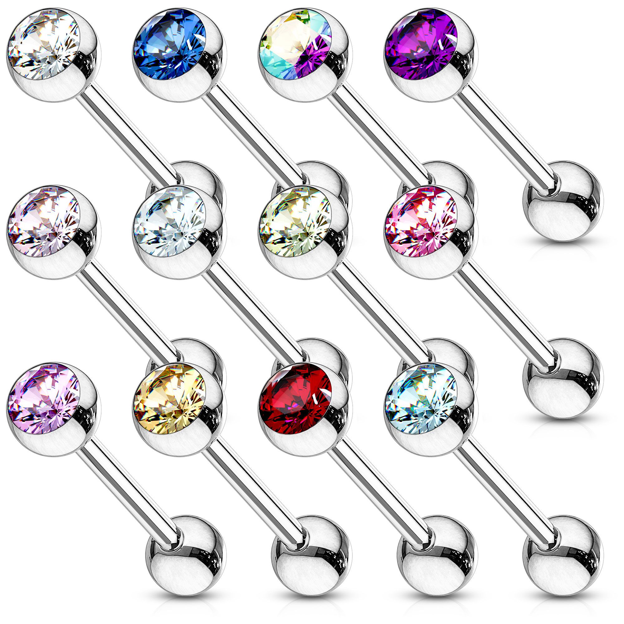 Klassieke tongpiercing uit chirurgisch staal met steentje